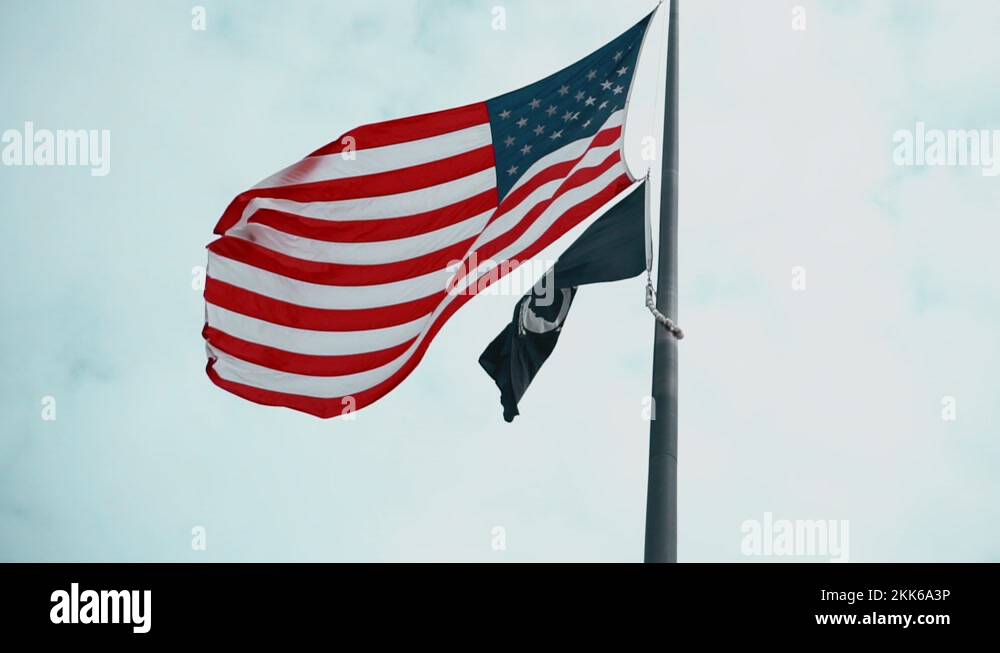 POW-MIA Flag Displaying Below The American Flag Hanging In A Single ...