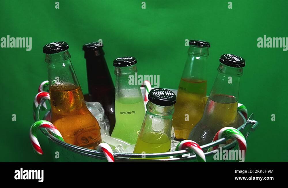 3-3 LOOP Green Screen rotating metalic party bucket of carbonated ...