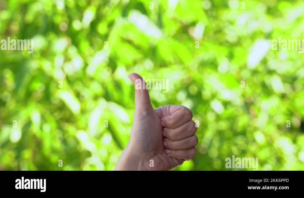 Woman showing Like gesture with thumb up and two fingers as Victory ...