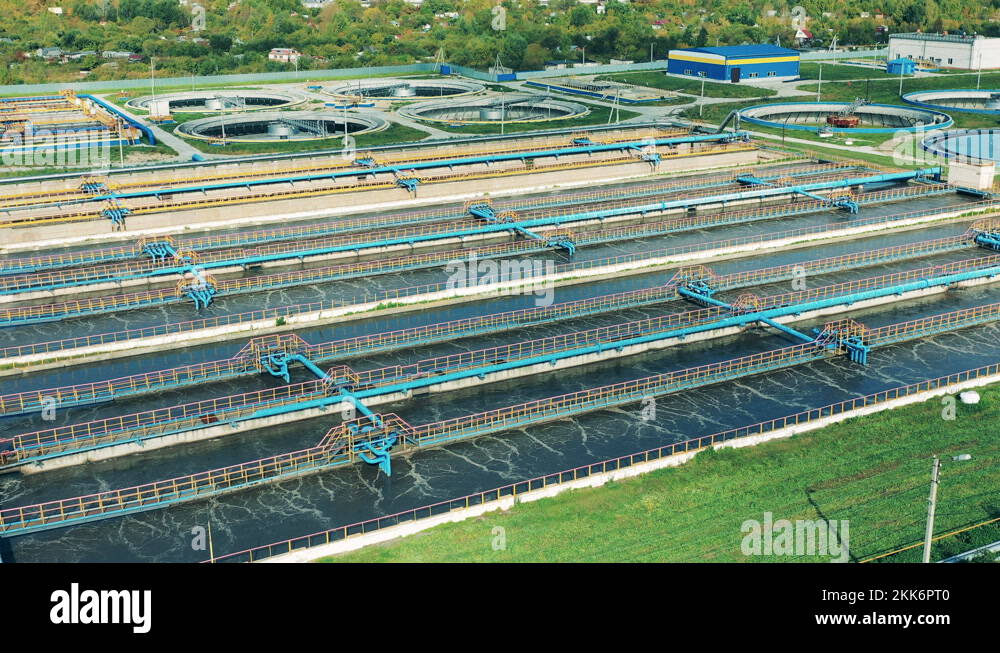 Sewage cleaning facility in aerial view. Sewage treatment concept Stock ...