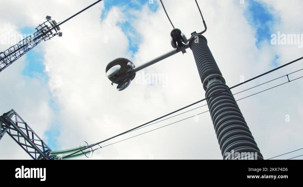 High voltage power lines at the power station, modern tech, electricity ...