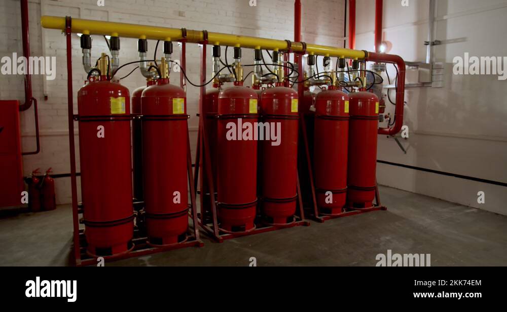 Big gas cylinders at the factory connected to the pipe system ...