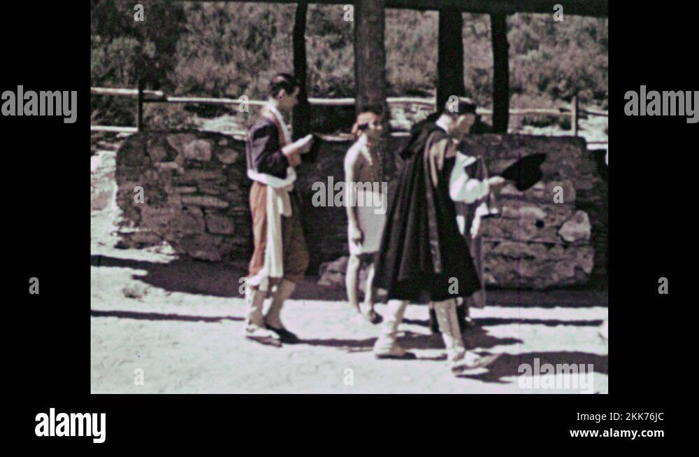 1950s: men in Spanish colonial costume take off hats, nod, say goodbye ...