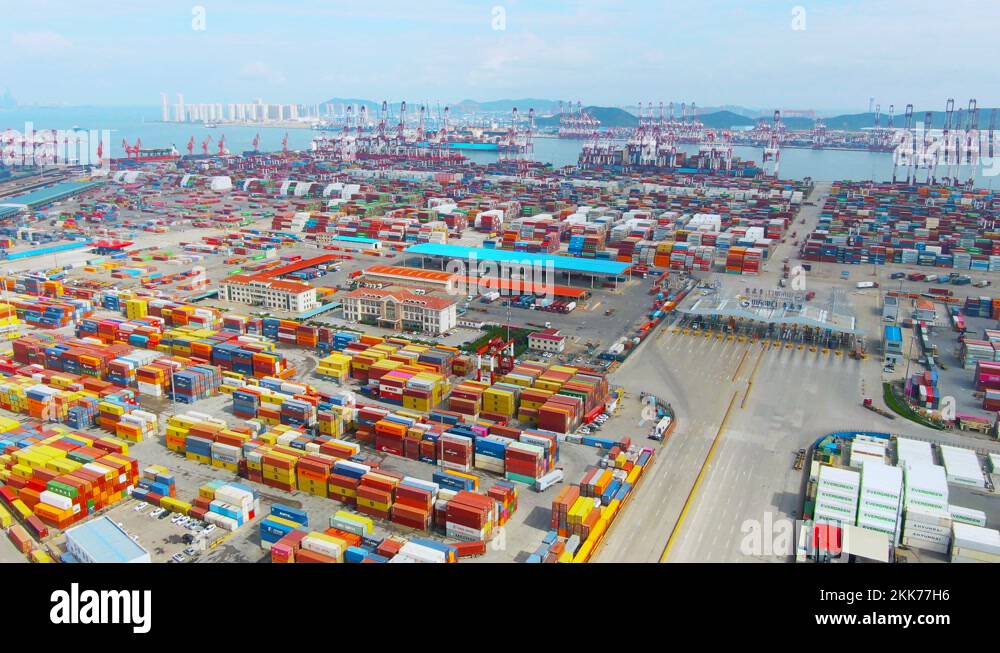Aerial photography of port and wharf ，Gulf terminal cargo ship cruise ...