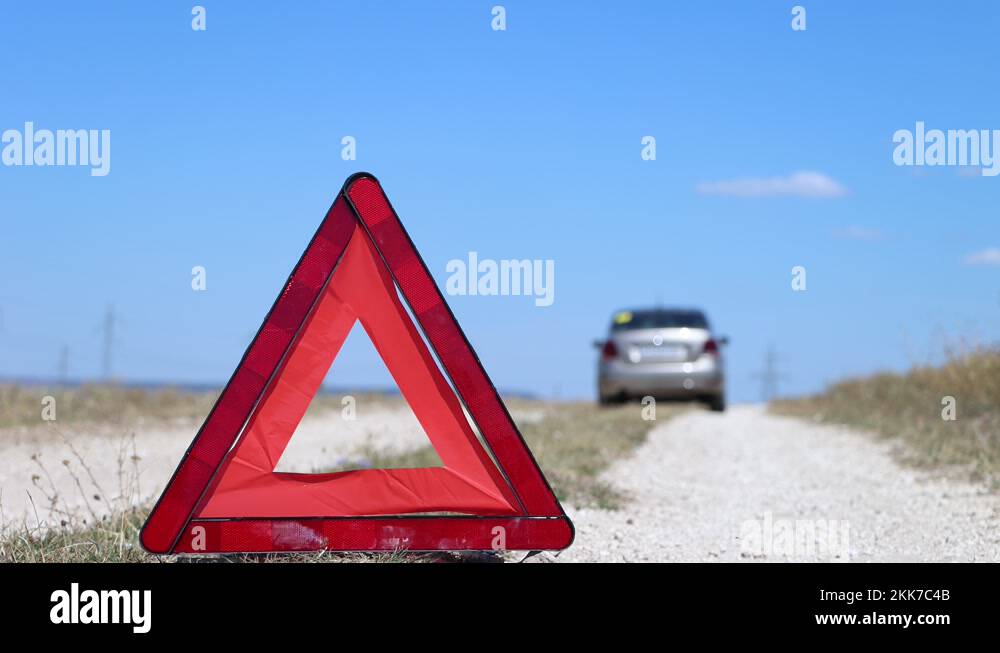 Emergency stop sign on the road. Road incident concept Stock Video ...