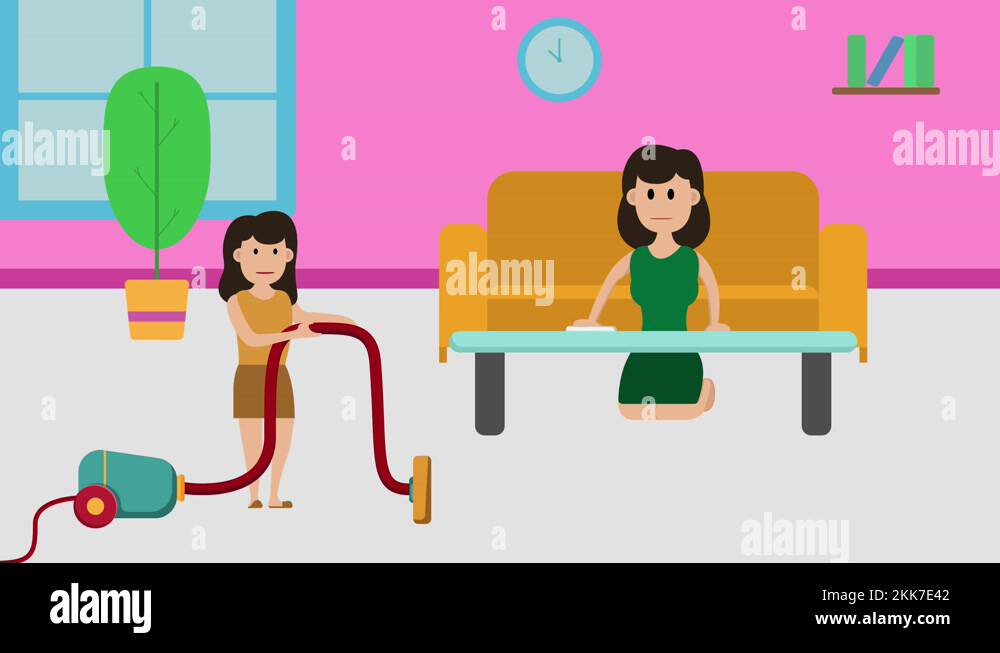 Child help her mother to doing household chores Stock Video Footage - Alamy