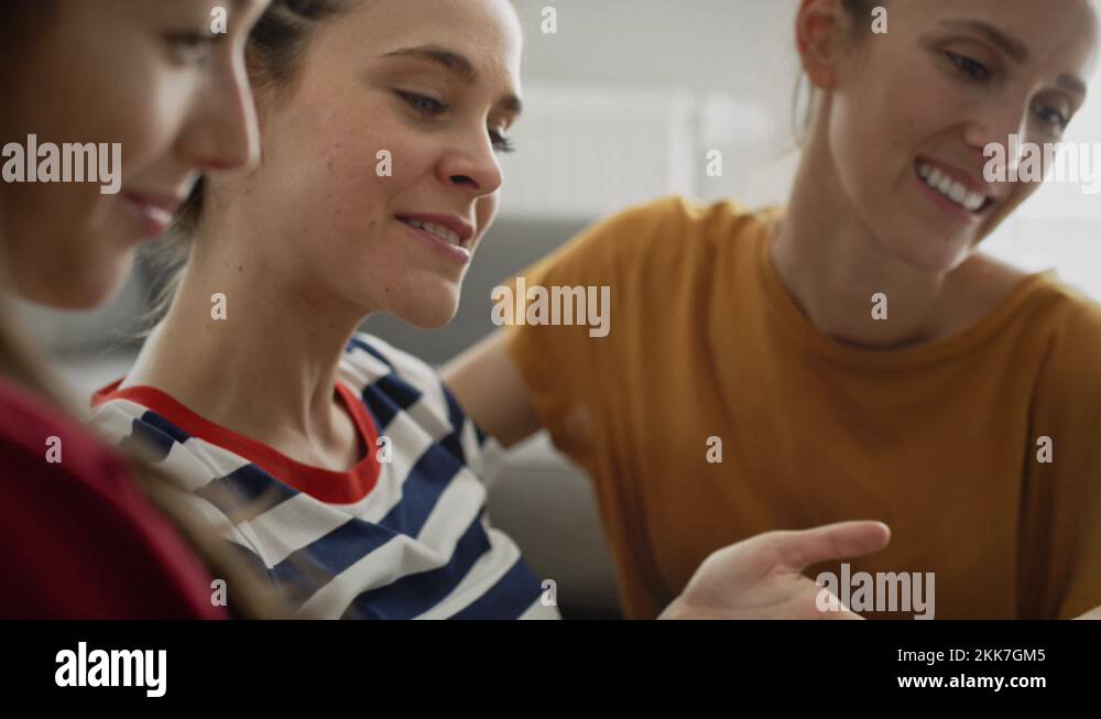 Video of three women talking to each other at home Stock Video Footage ...