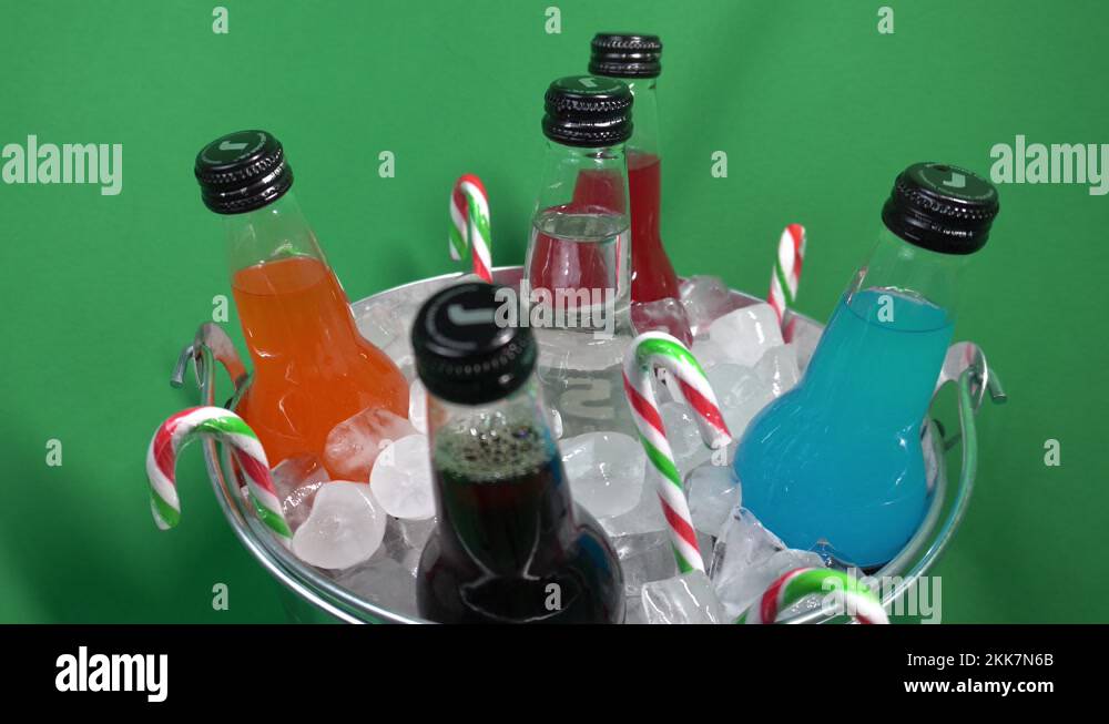 JONES SODA pop bottles in an iced metal rotating bucket overflowing ...