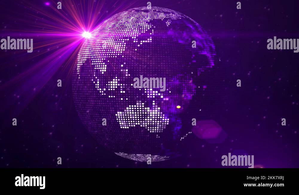 Red Purple Light Of Square Shines Dotted Globe Earth World Map Rotating ...