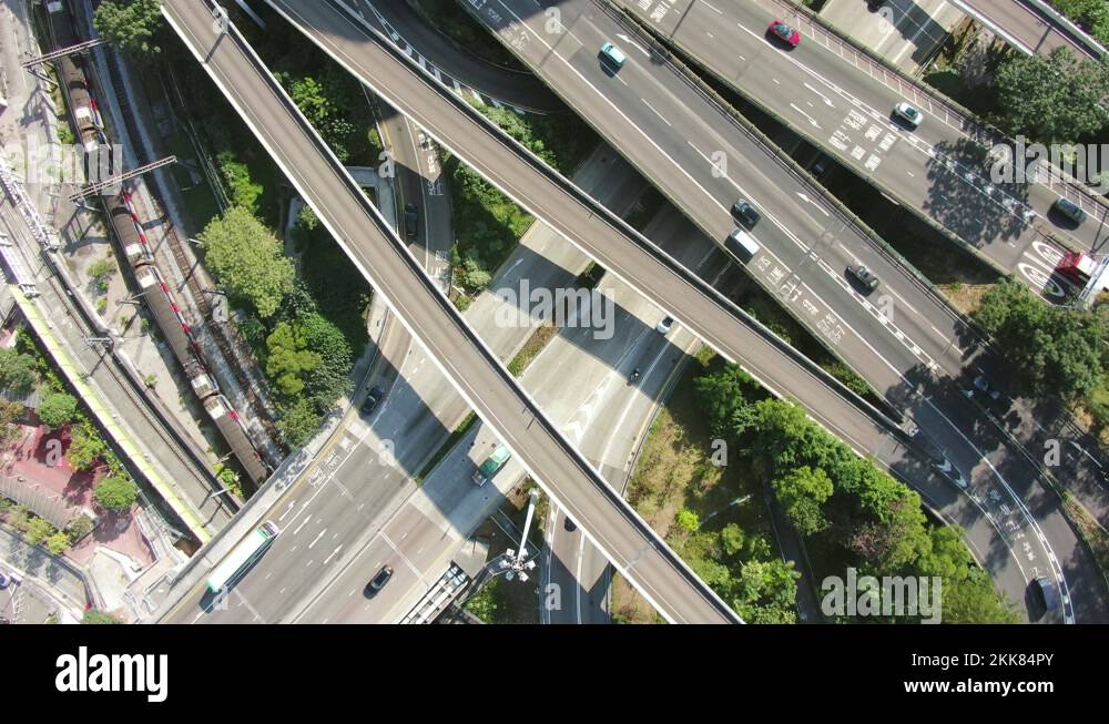 Massive Highway interchange with traffic on all levels in downtown Hong ...