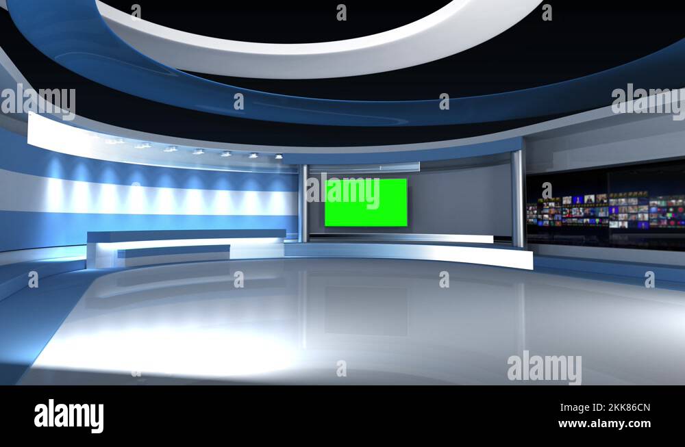 TV studio. Light blue background. Loop animation. News studio. 3d ...