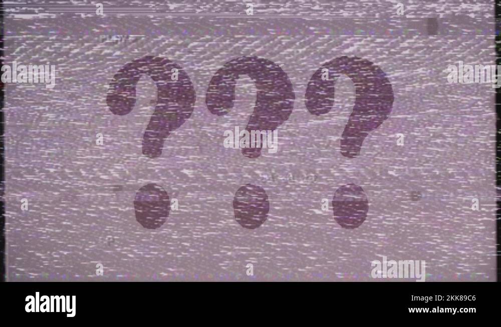 Animated symbol of question mark on glitch distorted on dark background ...