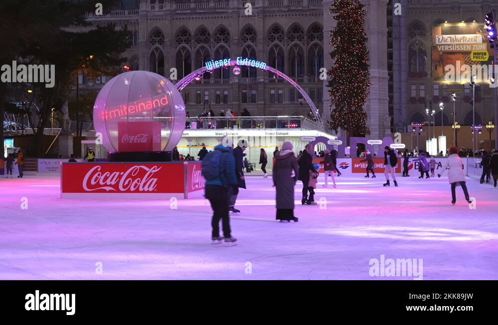 VIENNA, AUSTRIA - December 26, 2020: Ice skating rink in fron of Vienna ...