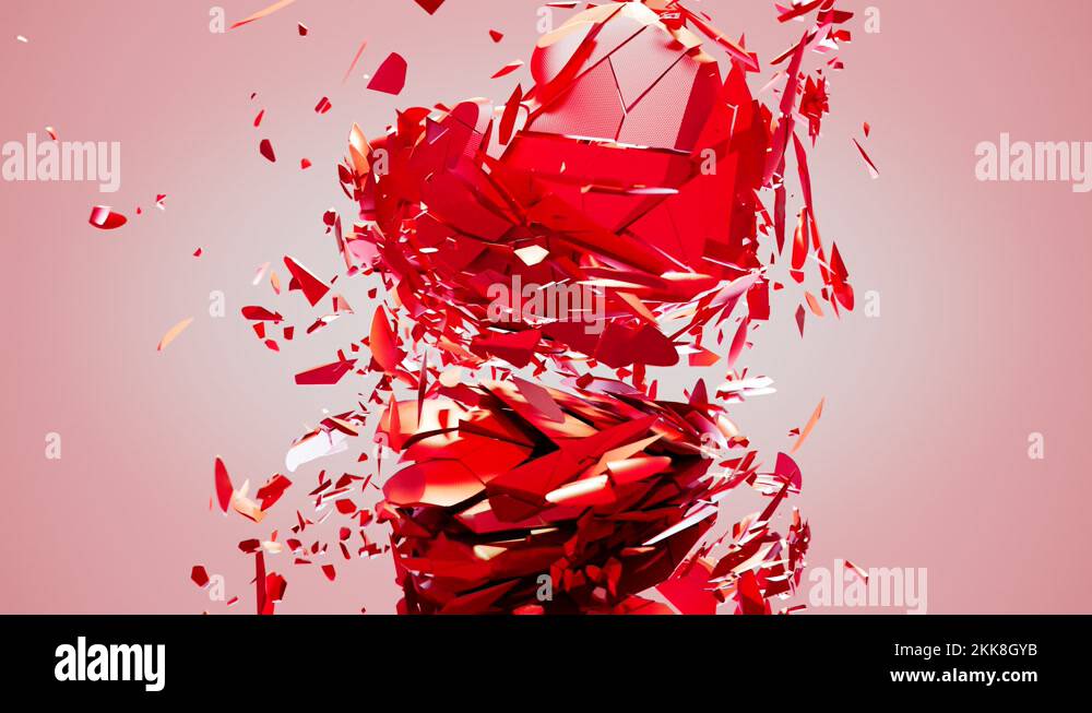 Two red hearts break apart into pieces. Concept of the crisis of ...