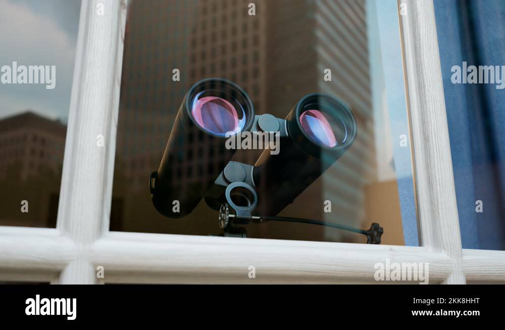 Binoculars in a window. Spying technology. Spy gear. Observation ...