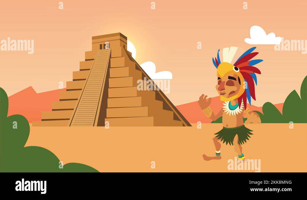 aztec pyramid with native character scene animation Stock Video Footage ...