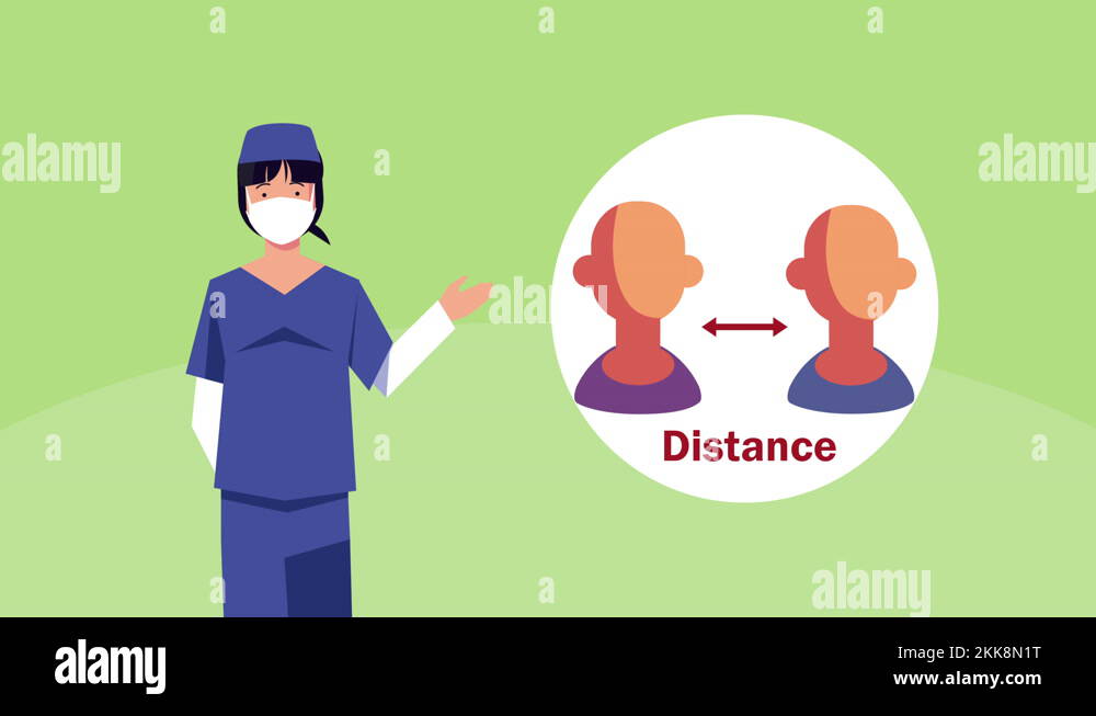 professional female doctor and patient with social distance animation ...