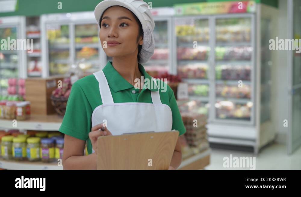 Department store concept of 4k Resolution. Asian female employees are ...