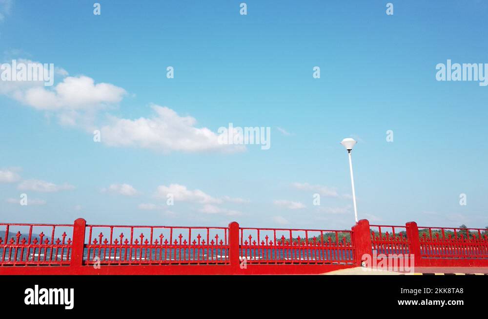 The famous red coloured railings running along the flood walls in Port ...