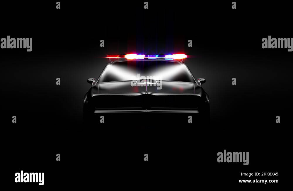 Intimidating police interceptor car flashing lights in the darkness ...