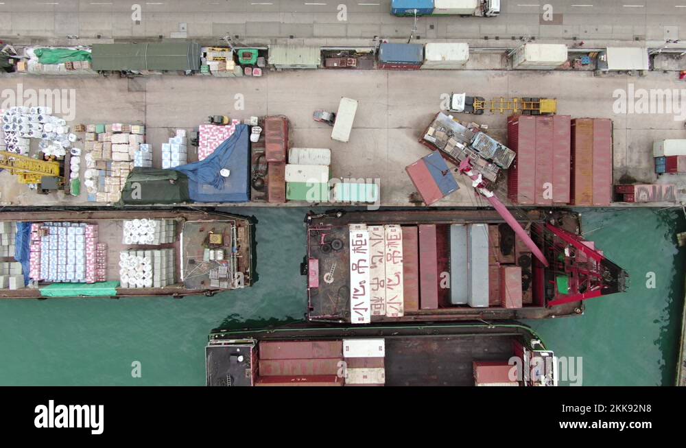 Small feeder type Container barges operating in Hong Kong pillar point ...
