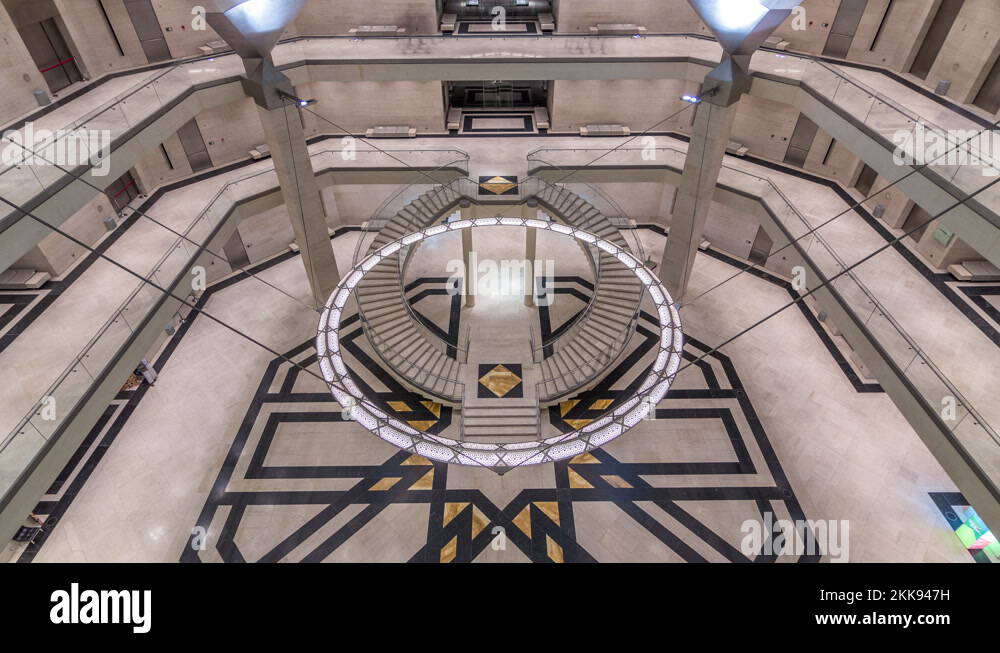 Inside view of the iconic Museum of Islamic Art building timelapse ...