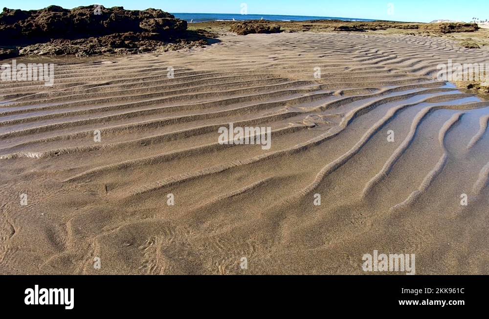 As the tide goes out it leaves ridges of sand where the water flows ...