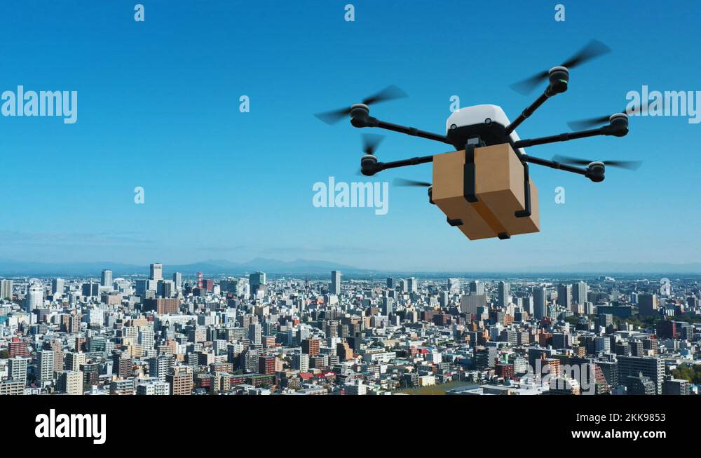 Drone delivery concept. Autonomous unmanned aerial vehicle used to ...