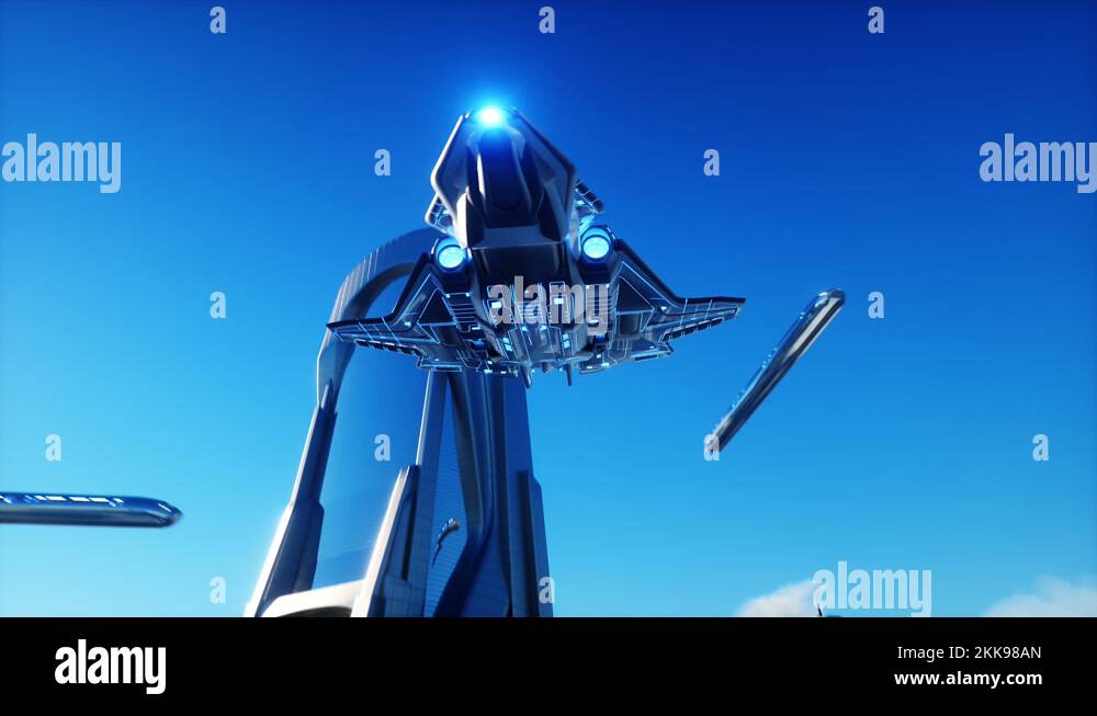 Futuristic sci fi city in clouds. Utopia. concept of the future. Flying ...