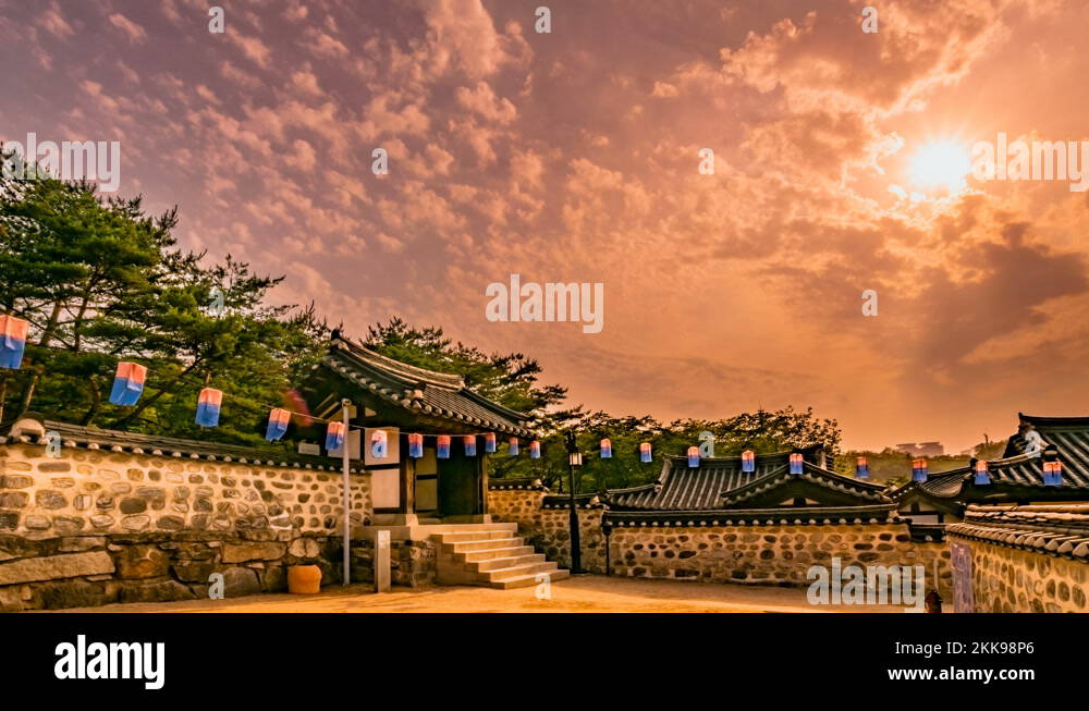 Sunset at Namsan hanok Village, where traditional Korean houses from ...