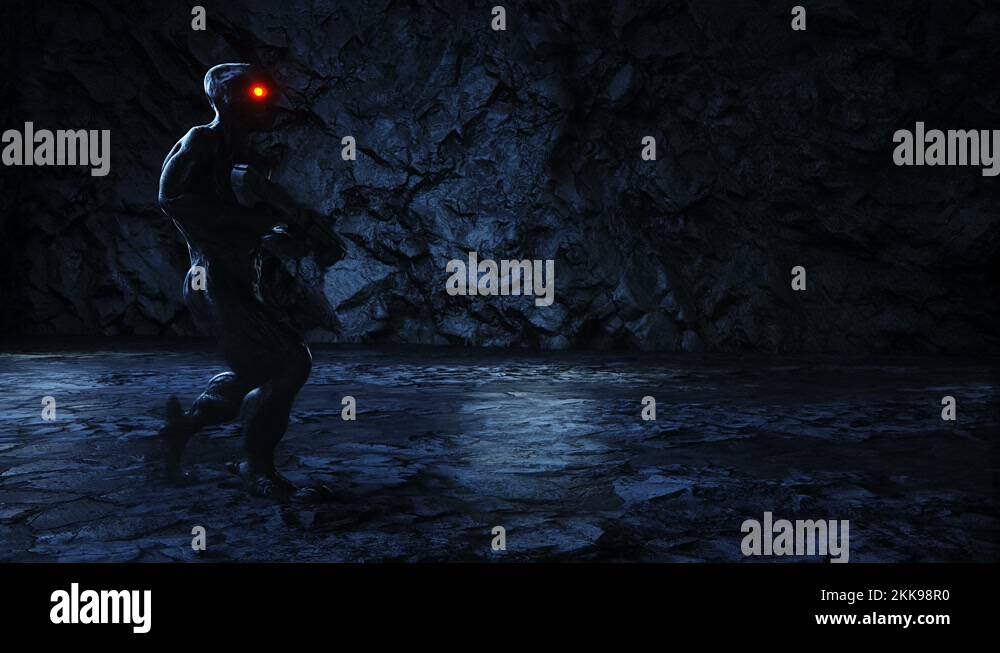 Alien, monster with gun in light portal. Realistic 4k animation Stock ...