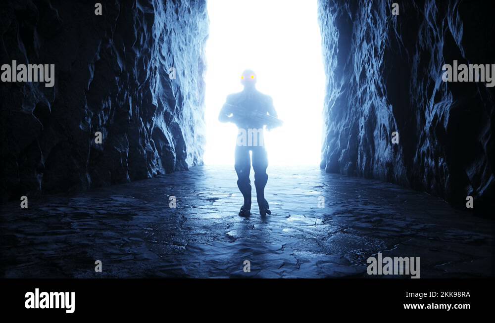 Alien, monster with gun in light portal. Realistic 4k animation Stock ...