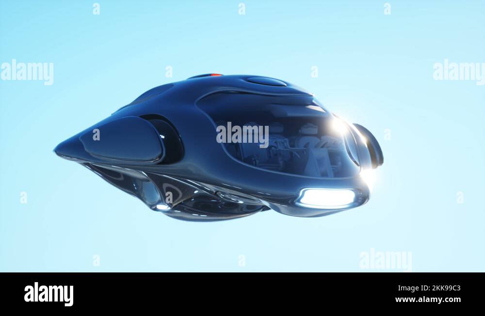 futuristic ship lands on futuristic base in the clouds. Realistic 4k ...