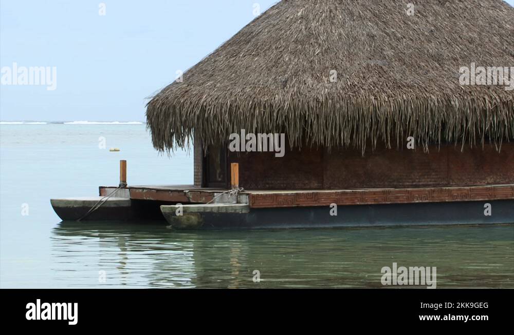 Small wooden hut built on a boat, Moorea, French Polynesia Stock Video ...