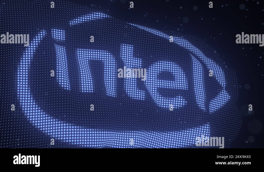Waving digital flag with INTEL company logo, looping 3d animation Stock ...