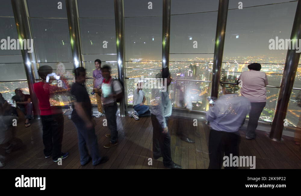 At The Top - Observation Deck of Burj Khalifa at night. Dubai, United Arab Stock Video Footage ...