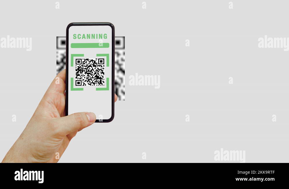 Smartphone in hand scanning QR Code, blue panel animation 4K Stock ...