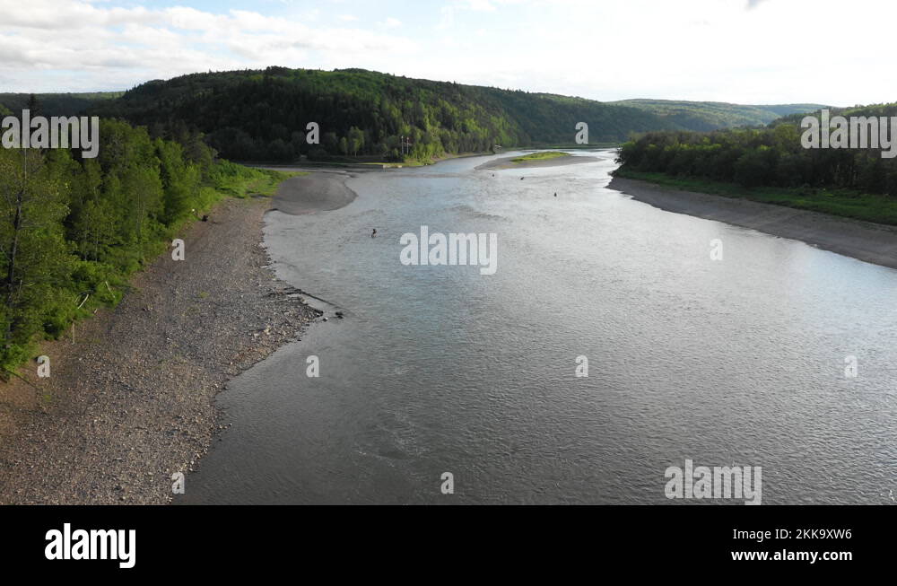 Fly Over Drone Footage of fly fishing at Restigouche River, New ...