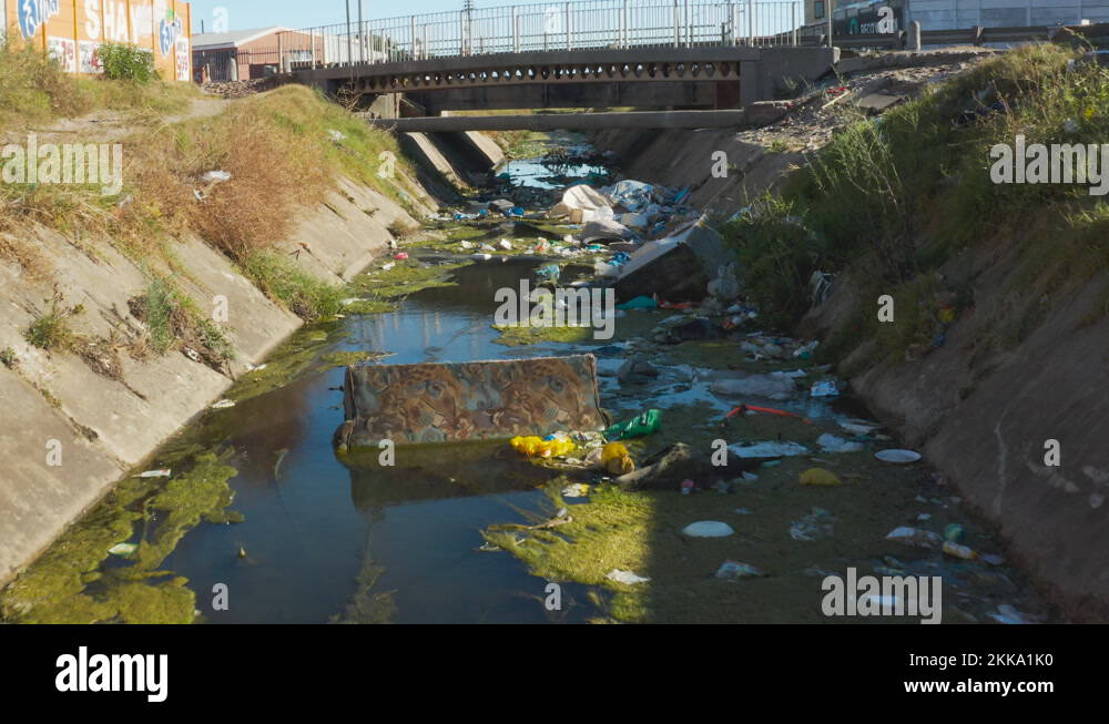 Water pollution. Aerial horrific plastic pollution in waterways, South ...