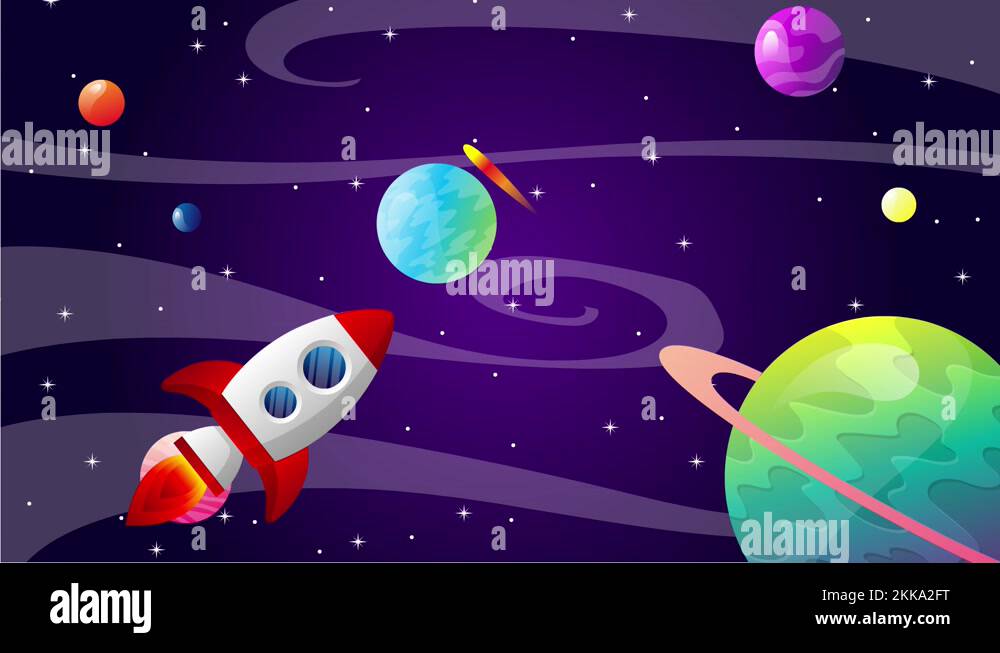 Animated, Illustration of a Cartoon Rocket Taking Off Depicting the ...