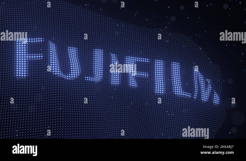 FUJIFILM logo on a waving digital flag, looping 3d animation Stock ...
