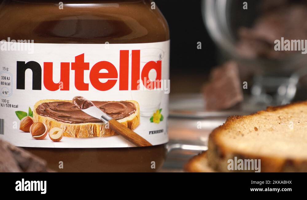 Ferrero Nutella, the popular brand name of a sweetened hazelnut cocoa ...