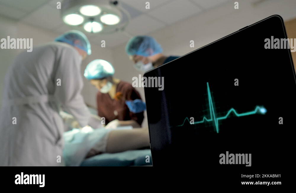 Monitoring of ECG and saturation O2 in the patient in the operating ...