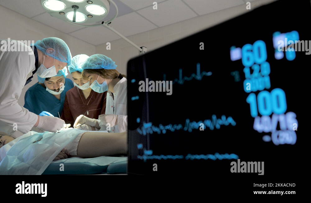Monitoring of ECG and saturation O2 in the patient in the operating ...