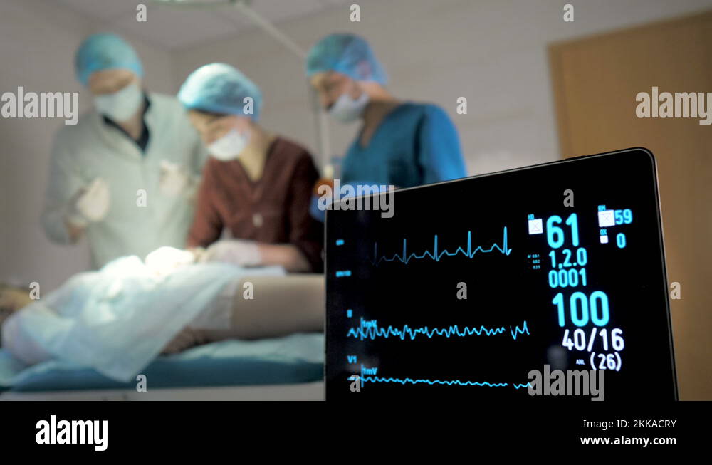 Monitoring of ECG and saturation O2 in the patient in the operating ...