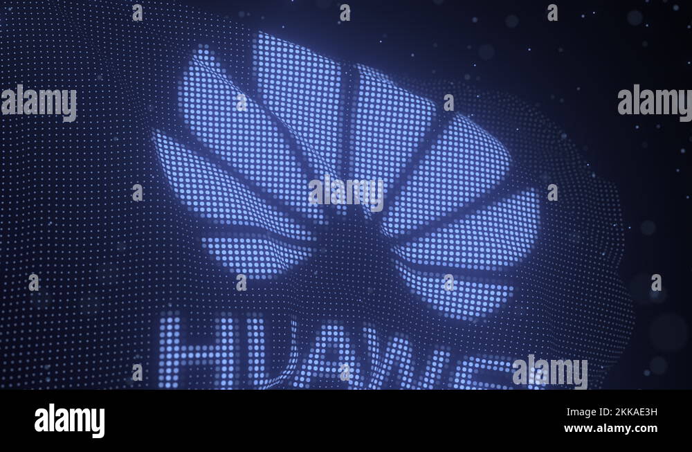 Waving digital flag with HUAWEI company logo, looping 3d animation ...