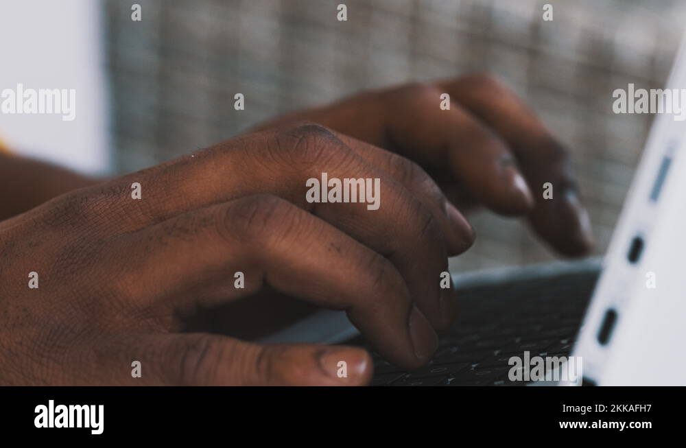 African american black man typing on the laptop keyboard. Remote work ...