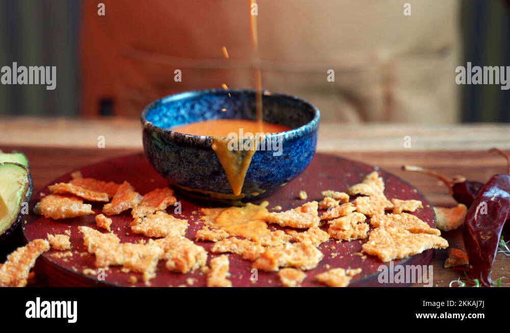 chef drip out overflow pork creme mexican food chicharron Stock Video ...