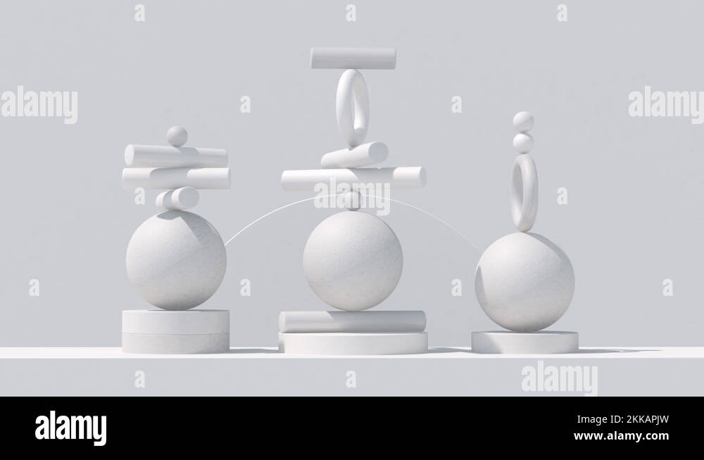 White geometric shapes. Equilibrium concept. Abstract animation, 3d ...