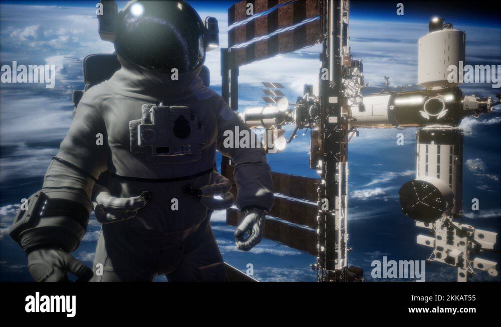 International Space Station and astronaut in outer space over the ...